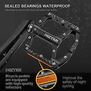 MZYRH Mountain Bike Pedals MTB Pedals,9/16" Non-Slip Lightweight Aluminum Alloy Bicycle Pedals for Road Mountain BMX MTB (Black)