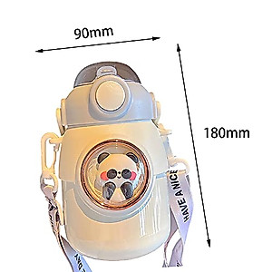 JQWSVE Kawaii Water Bottle with Straw, 24oz Cute Thermos Insulated Straw Bottle, Leak Proof Flip-Top Lid Stainless Steel for Boys Girls School Travel Z-White