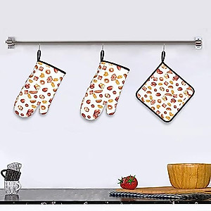 Painted Bread Oven Mitts and Pot Holders Sets 3pcs Heat Resistant Waterproof for Cooking Baking Grilling