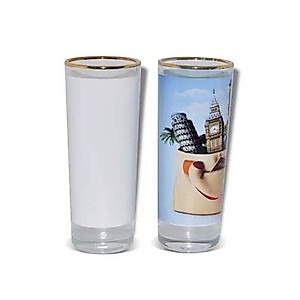 12 Pieces 1.5oz Sublimation Blank Long Shot Glass Bar drink alcohol Tequila Brandy with Golden Rim (4'' x 2'')