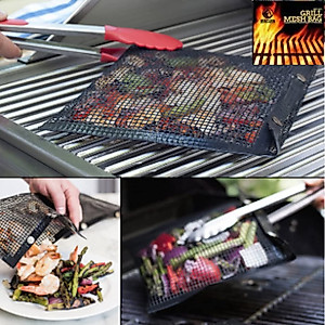 Grill Mesh BBQ Bags LARGE and MEDUIM - Reusable, Non-Stick Barbecue Grilling Pouches - Heat-Resistant, Easy to Clean Accessories - Ideal for Outdoor Electric, Gas, Charcoal Grills | Set of 2