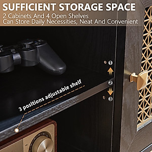 JYED DECOR Mid Century Modern TV Stand for 65 inch TV, Entertainment Center with Storage, Metal Mesh Decorated Cabinet Doors for Living Room, Black