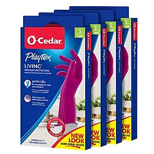 Playtex Living Reuseable Rubber Cleaning Gloves (Small, 4 Pairs), Premium Protection Reusable Household Gloves