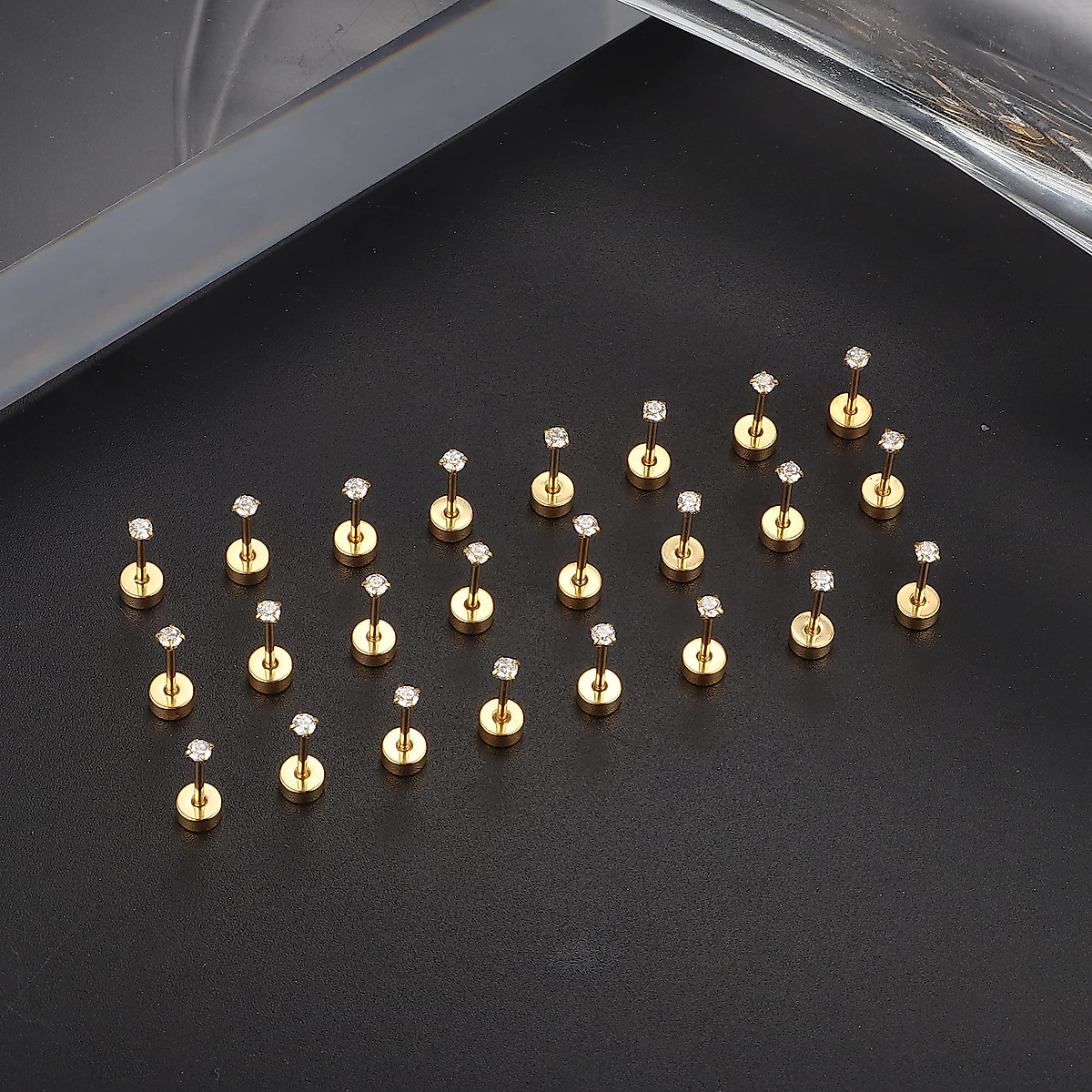FASACCO 12 Pairs 14K Flat Back Earrings 20G Cartilage Earring Stud Tiny 2MM Flat Back Stud Earrings