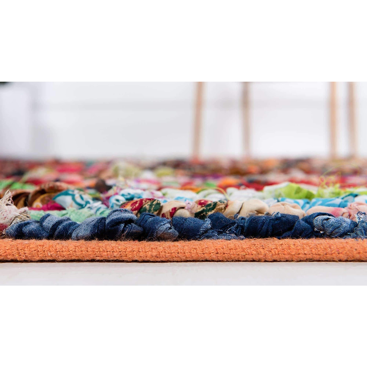 Unique Loom Braided Chindi Collection Area Rug - Multi-Striped (4' 1" x 6' 1" Rectangle, Multi/ Black)