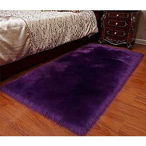 Jiang Bai Original Premium Faux Fur Area Rug, 2 FT x 3 FT, Softest, Luxurious Carpet Rugs for Bedroom, Living Room, Luxury Bed Side Plush Carpets, Rectangle, Purple (2 ft 3 ft, Purple)