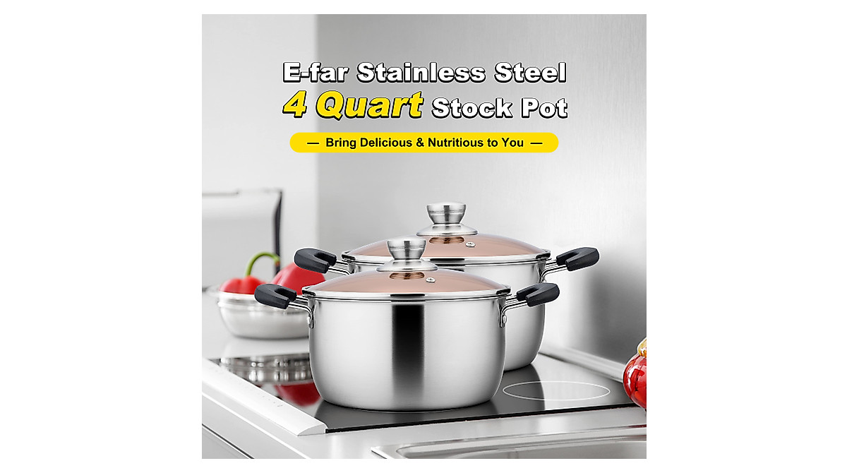 E-far 4 Quart Stainless Steel Stock Pot - Durable & Safe