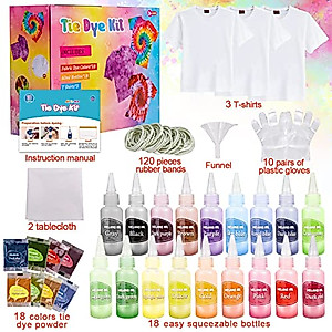 Meland Tie Dye Kit with 3 Shirts - 18 Colors DIY Tie Dye Set with 3 White T-Shirts, All-in-1 Fabric Tie Dye Craft Set for Kids & Adults, Tye Dye for Party Birthday Christmas Gifts for Girls Boys