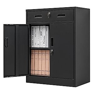iDEKAI Metal Storage Cabinet with Lock, 39" Garage Storage Cabinets with Lockable Drawers and Adjustable Shelves,Tall File Cabinet, Tool Cabinet for Office,Home,Garage,Gym,School (White)