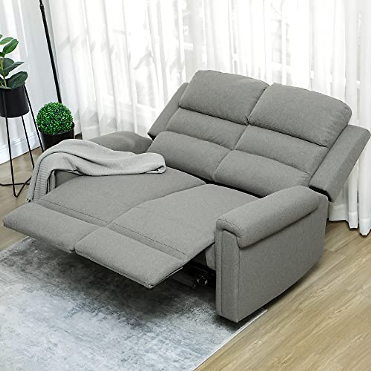 HOMCOM 2 Seater Recliner Sofa with Manual Pull Tab, Fabric Reclining Sofa, RV Couch, Home Seating, Gray
