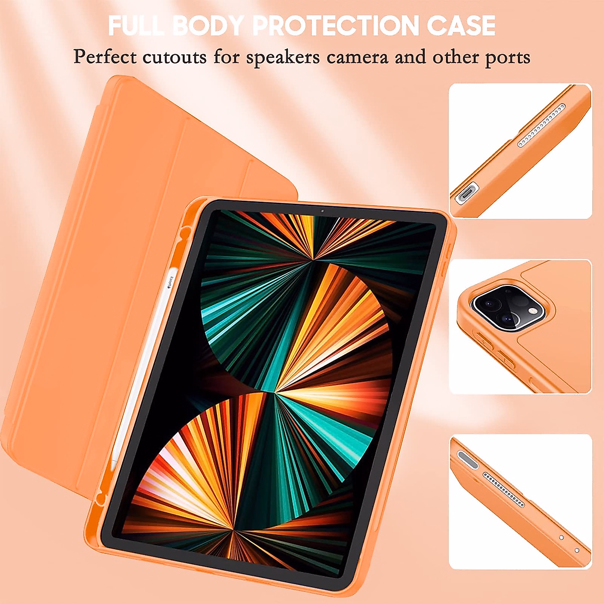 FS FANSONG Case for iPad Pro 12.9 Inch Case 2022/2021/2020/2018(6th/5th/4th/3rd Gen) with Pencil Holder Support Touch ID Trifold Stand Smart Cover