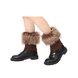 sy soul young Women Faux Fur Leg Warmers Short Furry Fuzzy Boot Cuffs Toppers Girls Winter Knitted foot cuff (Raccoon)