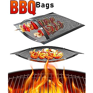 Skywin Mesh Grill Bags 11 x 9 inches - Non Stick Temperature Resistant PTFE Reusable Mesh Barbecue Pouches for Easy BBQ Grilling of Onions Peppers Vegetables Shrimp and More (4 Bags)