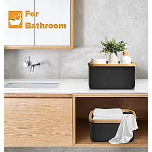 ALPIRIRAL Storage Basket For Organizing, Storage Baskets For Tank Topper, Black Storage Baskets For Shelves,Closet, Fabric Storage Bins With Bamboo Handles, 2 Pack