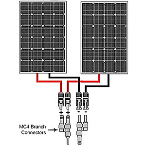 Hovico 1 Pair Solar Panel Connector MC-4 T Branch Connectors Cable Coupler Combiner - 1 Male to 4 Female (M/4F) and 1 Female to 4 Male(F/4M) for Parallel Connection Between Solar Panels