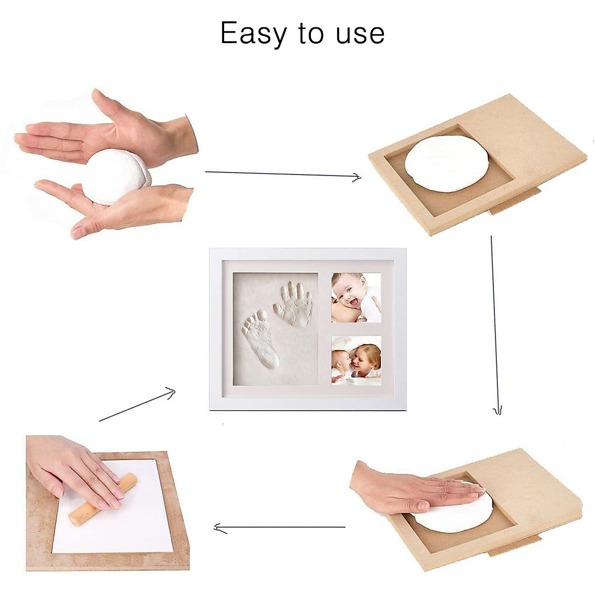 Newlemo Baby Photo Frames - Baby Hand and Footprint Kit - Baby Christening/Shower Presents for Newborn Girls and Boys (3 grids,white)