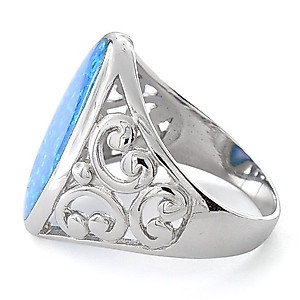 SILVERCLOSEOUT Sterling Silver Oval Created Blue Opal Cocktail Ring - Size 4