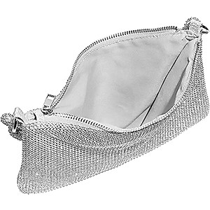 Full Rhinestone Evening Bag For Women Shoulder bag Shiny Hobo Bag Travel Vacation Handbag Party Club Prom Bling Wedding Purse (Silver)