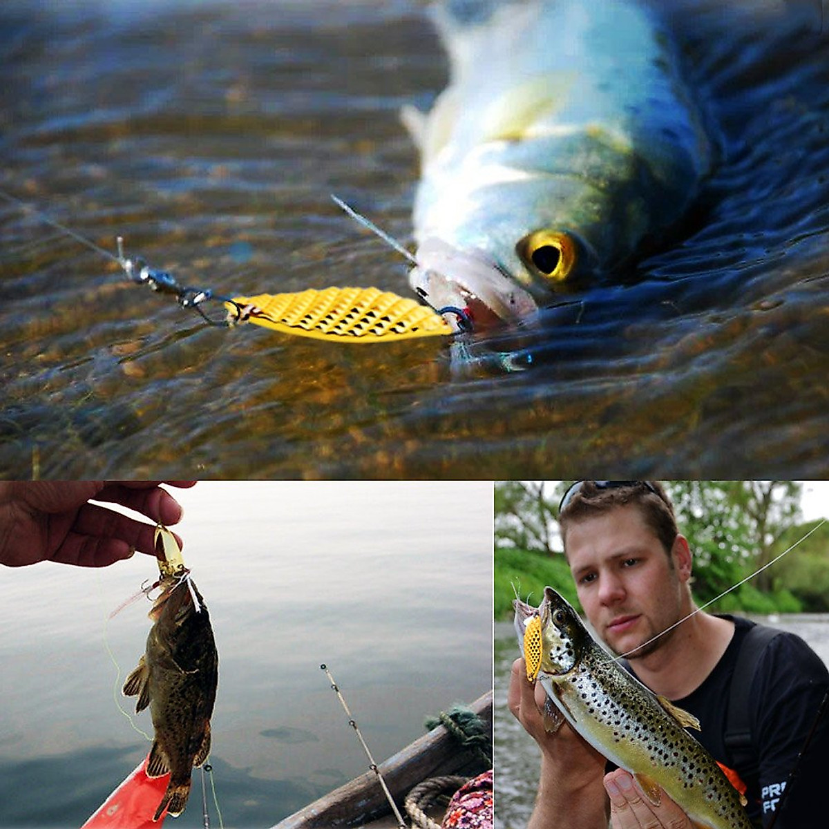 Sougayilang Spoons Hard Fishing Lures Treble Hooks Salmon Bass Metal Fishing Lure BaitsSILVER 5pcs