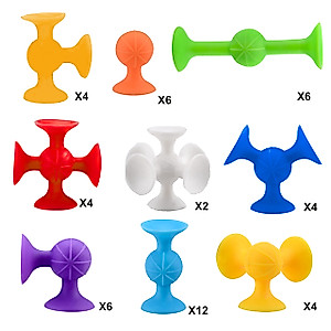 BAIVYLE 48 Piece Suction Cup Toys Construction Set - Silicone Building Blocks DIY Fun Bath Toys for Kids Ages 1-3, Toddler Travel Toys, Darts Sucker Toys with Toddler Road Trip Essentials