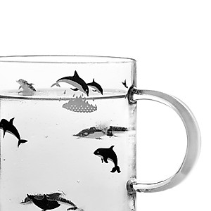 ELITEA Glass Mug with Handle Clear Cute Coffee Mugs Tea Cup with Dolphin Print 16.3oz