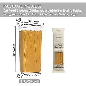 Vtopmart Airtight Food Storage Containers With Lids, 4 PCS 2.8L Pasta Containers for Pantry Organization and Storage, BPA Free Kitchen Storage Containers for Spaghetti, Flour, Sugar and Noodles, Black