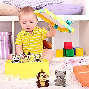 Elcoho 16 Pieces Safari Mini Stuffed Jungle Animal Set Small Stuffed Forest Animal 3.75 Inch Animal Keychain Plush Toys for Animal Themed Parties Kids Birthday(Sitting)