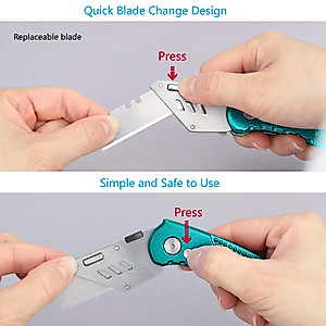 Vickay Box Cutter Knife Utility Knife with 5 SK5 Quick Change Blades, Safety Axis Lock Design Razor Knife, Lightweight Aluminum Body Belt Clip for Office