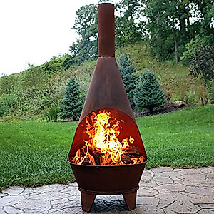 Sunnydaze 6-Foot Rustic Oxidized Cold-Rolled Steel Mexican-Style Chiminea - Rust Patina - Built-in Wood Grate
