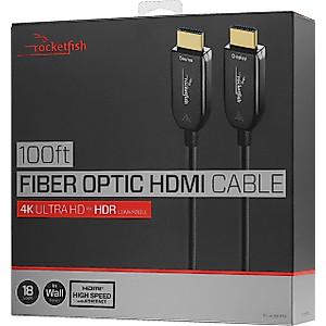 Rocketfish™ - 100' 4K UltraHD/HDR in-Wall Rated Active Fiber Optical HDMI Cable - Black