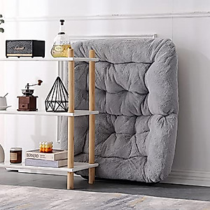 Givjoy Saucer Chair, Soft Faux Fur Oversized Folding Accent Chair, Soft Furry Lounge Lazy Chair, Metal Frame Moon Chair for Bedroom, Living Room