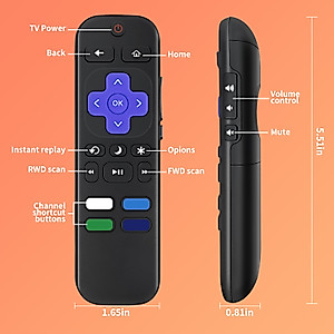 (Pack of 2) Replacement Remote Control Only for Roku TV, Compatible for TCL Roku/Element Roku//Hisense Roku/Onn Roku/Insignia Roku/Westinghouse Roku/Philips Roku Smart TV【Not for Roku Stick and Box】