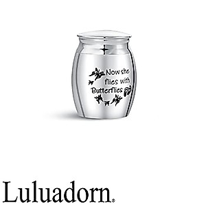 Luluadorn Butterfly Small Cremation Urns for Human Ashes Mom Sister Daughter Grandma Now She Flies with Butterflies Female Adult Women Auntie Memorial Keepsake Funeral Gifts