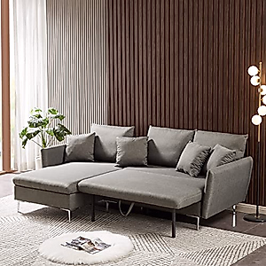 PEIHONGET Sleeper Sectional Sofa Couch, Modern L Shaped Sofa Bed with Pull-Out Sleeper Couches for Living Room Chasie Lounge Fabric Upholstered for Small Spaces, Apartment(Beige)