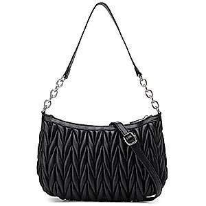 DAVIDJONES Women's Chevron Quilted Shoulder Bag,Faux Leather Small Crossbody Satchel Bags for Women with Chain Purse Strap