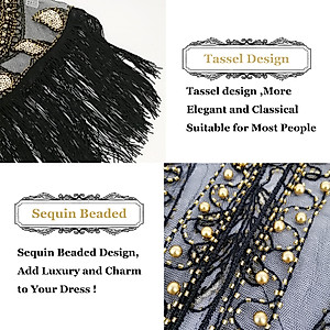 vimate 1920 Shawl Wraps for Evening Dresses, Flapper Retro Fringe Shawl for Women Gatsby （Style 1-Black & Gold