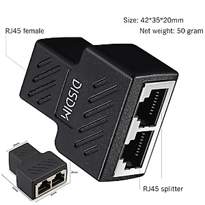 RJ45 Splitter, DISDIM RJ45 Adapter 1 to 2 Ethernet Splitter 8P8C Extender Plug LAN Connector with Shield [Anti-Signal Interference] Compatible with Cat 5/ Cat5e / Cat 6 / Cat7 Network Cable