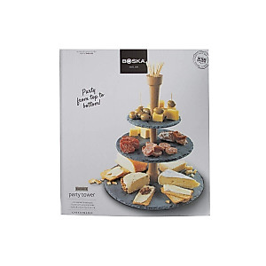 Boska Wooden Serving Party Tower - 3 Layer Best for Cheese, Tapas, Bread, and Desserts Presentation - Board Slab with Non-Slip Feet - Cutting and Charcuterie Board - Dishwasher Safe