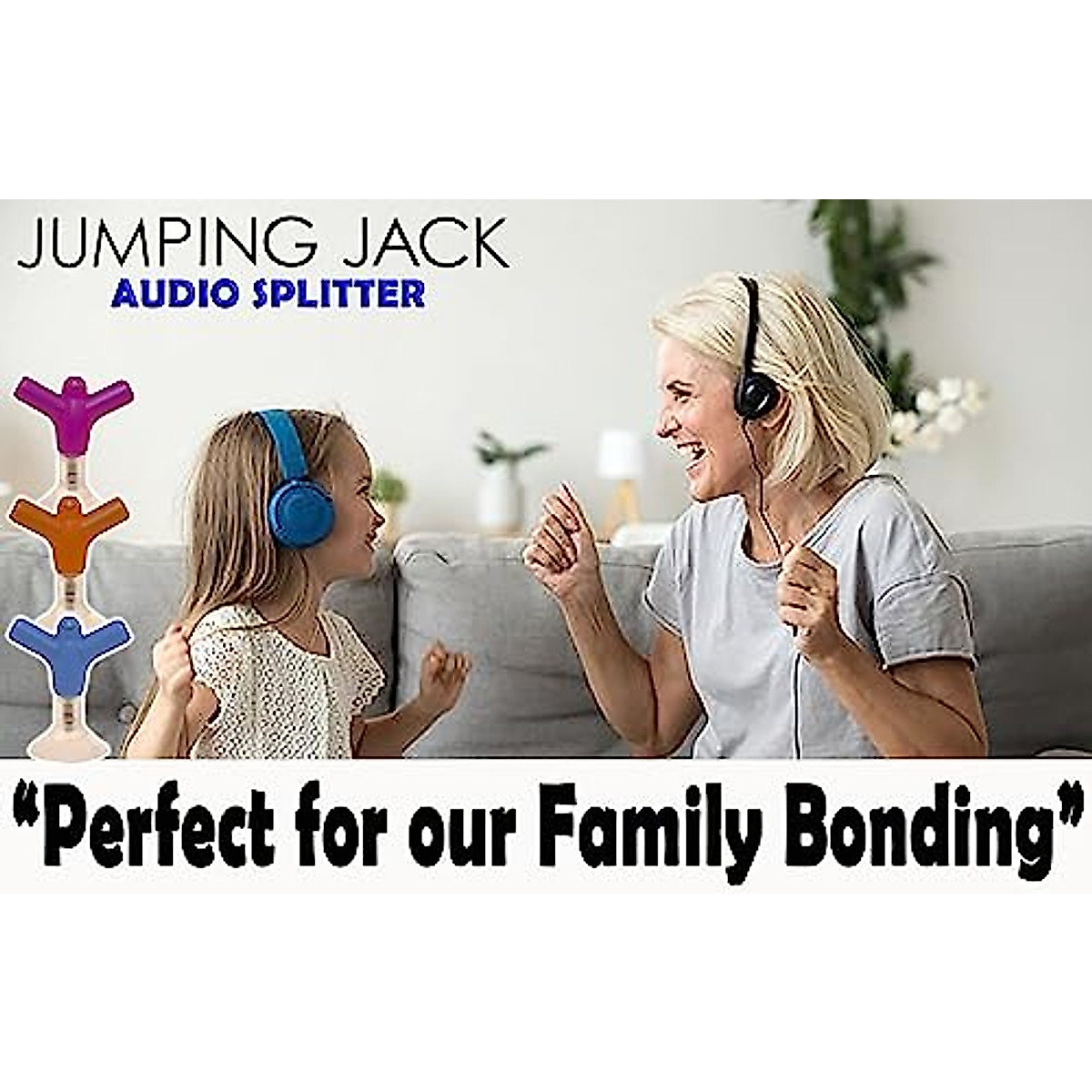 Jumping Jack Audio Splitter Ultimate Sound Experience, 3.5mm Audio Splitter for Headphones - Aux Splitter Connect 2 Headphones, Enhance Music Sharing, Color Vary - Pack of 2