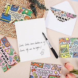 JOELELI 24 Pack Video Game Kids Thank You Cards with Envelope, Funky Gaming Bulk Thank You Notes Small Cute Blank Notecards Greeting Cards Varied Gratitude Card for Kids Birthday Baby Shower