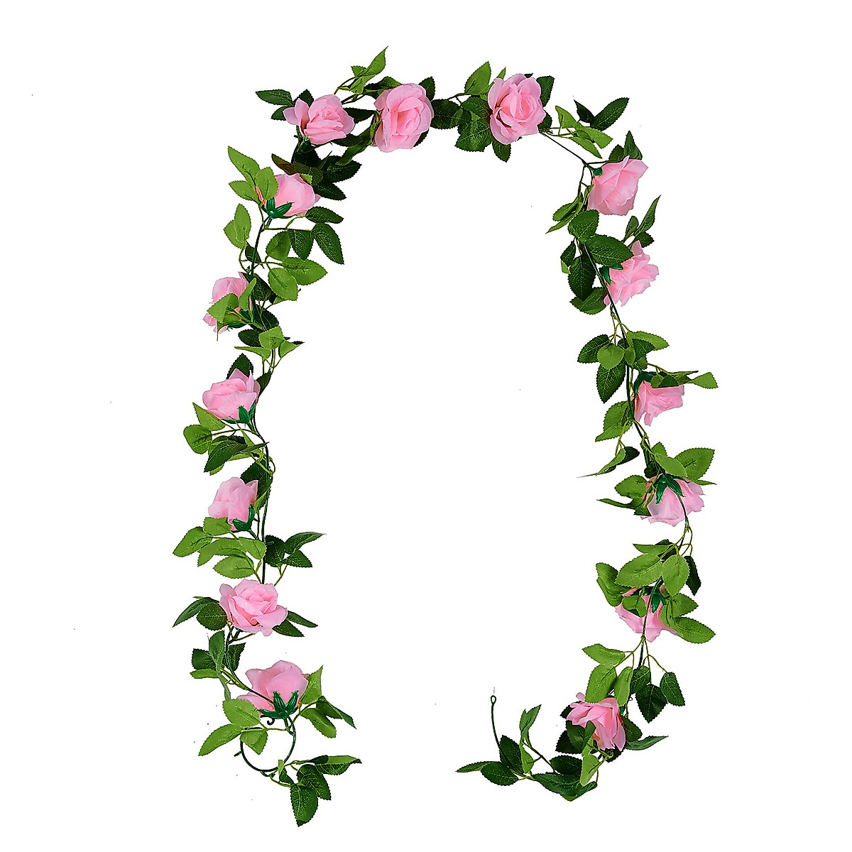 PONKING Artificial Rose Vine Flowers with Green Leaves, 3 Vine 22FT Hanging Fake Flower Garland, Roses Vine for Home Hotel Office Wedding Party Garden Craft Wall Decor, Pink