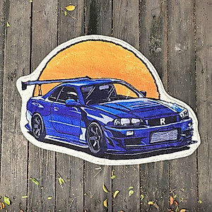 Generic Cool Blue Racing Car Shape Rug Boy's Room Decoration Gifts Handmade Acrylic Non-Slip Bedroom Living Room Decorative Plush Carpet (39"" x 28.5"")