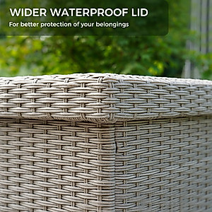 Grand patio 158 Gallon Deck Box,Outdoor Storage Box with Lid Large Wicker Storage Bin for Patio Furniture Cushions,Garden Tools,Pool Accessories,Grey