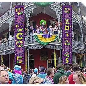 Mardi Gras Party Decorations Porch Sign Hanging Backdrop Banner - Carnival Birthday Party Supplies Photo Booth Prop Masquerade Wall Decoration Indoor/Outdoor