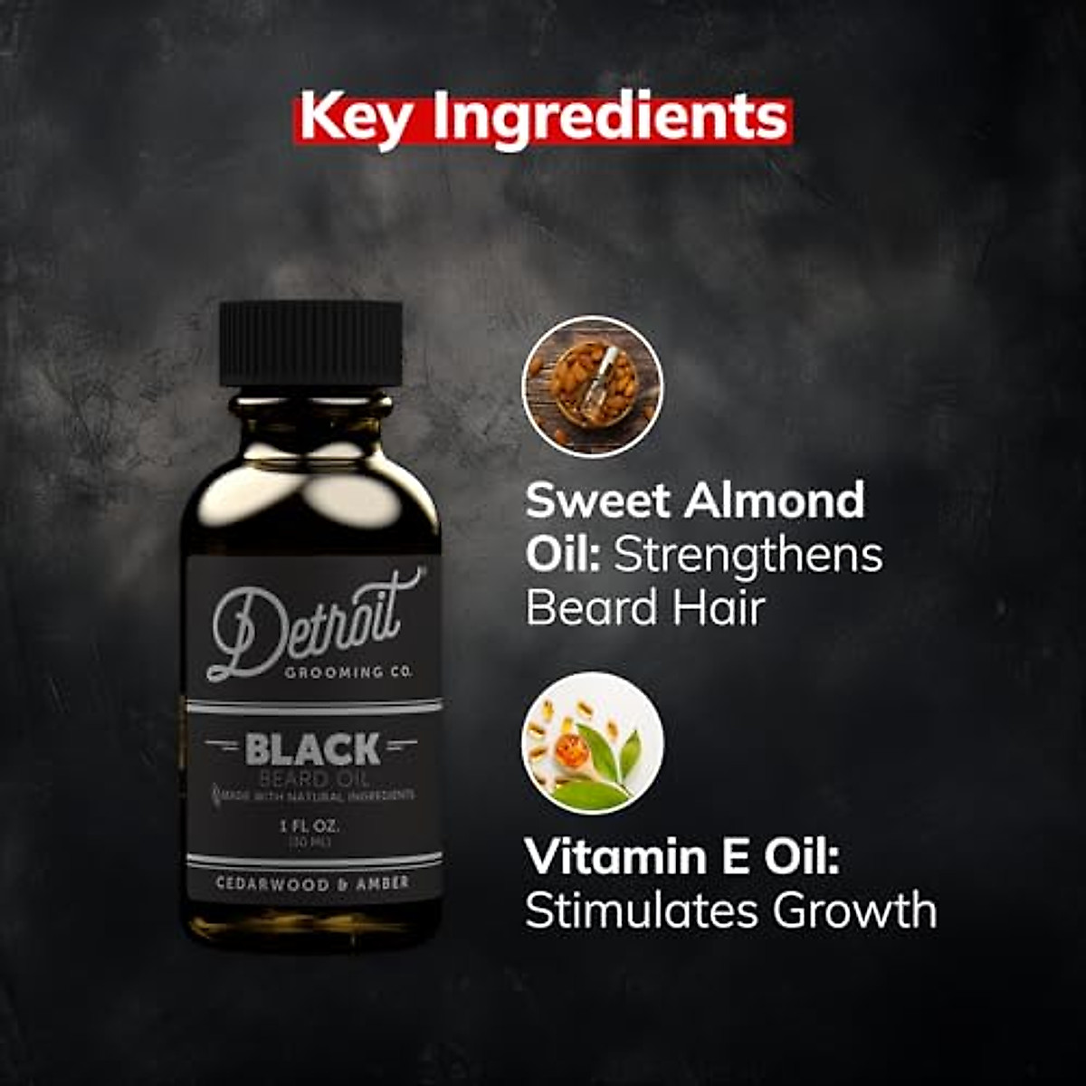 Detroit Grooming Co. Beard Oil – All-Natural, Hydrating Formula with Natural Oils, Vitamin E – Black Beard Oil (Cedarwood & Amber) – 1 oz (Black)