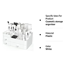 Makeup Organizer Storage with Drawers, Cosmetic Display Case for Brushes, Lotions, Perfumes, Eyeshadow, Nail Polish Ideal for Bathroom, Dresser, Countertop (White)