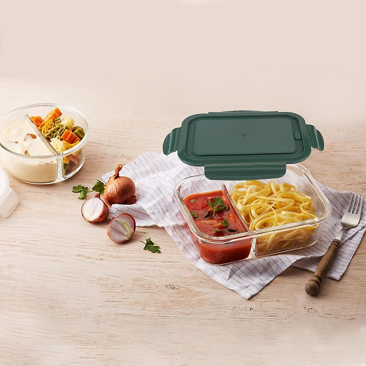 ATRDTO 5Pack35oz Glass Food Storage Containers with Lids-Meal Prep Containers 2 Compartments-Airtight Lunch Containers Bento Boxes with Snap Locking Lids for Microwave Freezer Oven