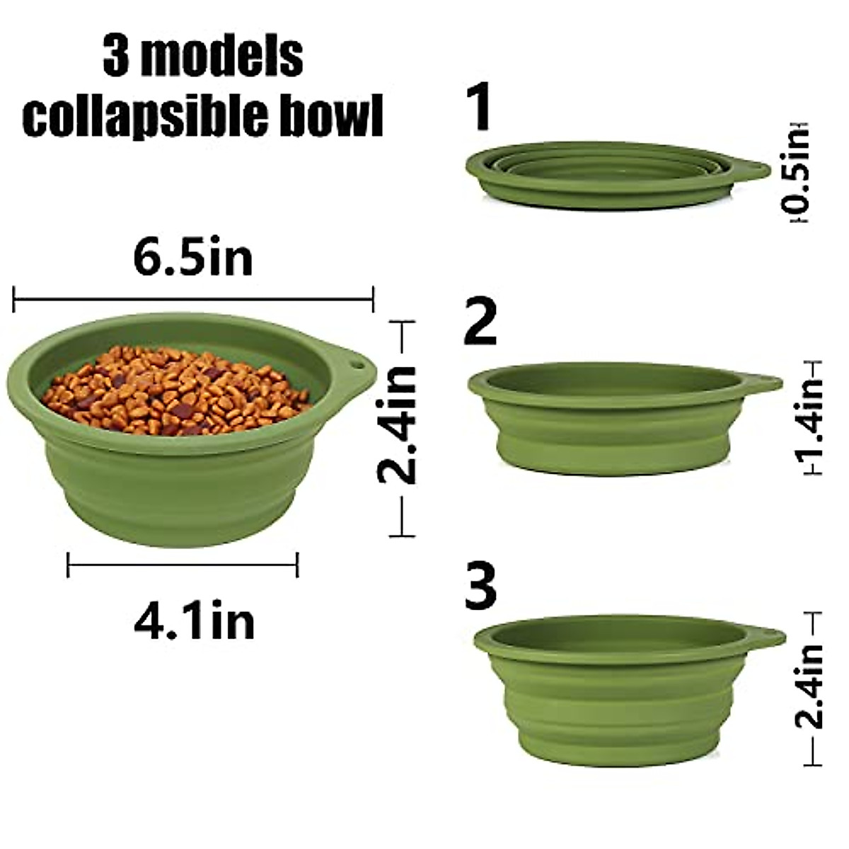 SLSON 2Pack Collapsible Dog Bowl,Integrated Molding Travel Bowl No Plastic Rim Pet Feeding Bowls for Walking Traveling Outdoors,600ML (Navy Blue+Dark Green)