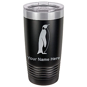 LaserGram 20oz Vacuum Insulated Tumbler Mug, Penguin, Personalized Engraving Included (Black)