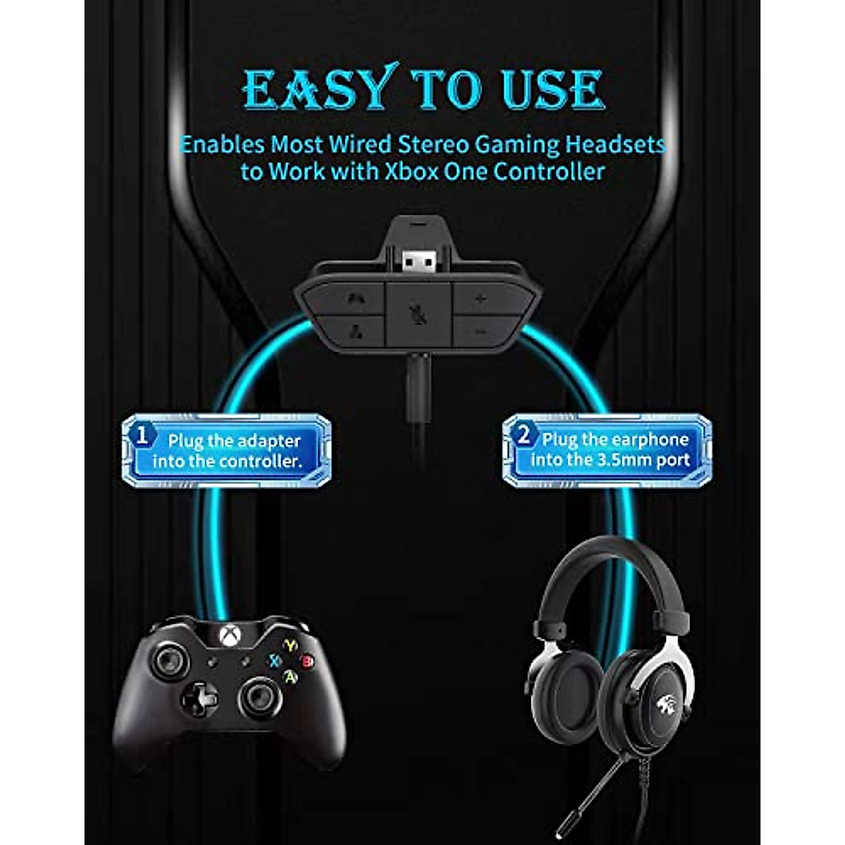 AOJAKI Headset Adapter for Xbox Controller, Mic Adapter for Xbox One/One S/X/Elite 1/ Elite2/ Series S/X Controller, Headphone Adapter for Xbox One Controller